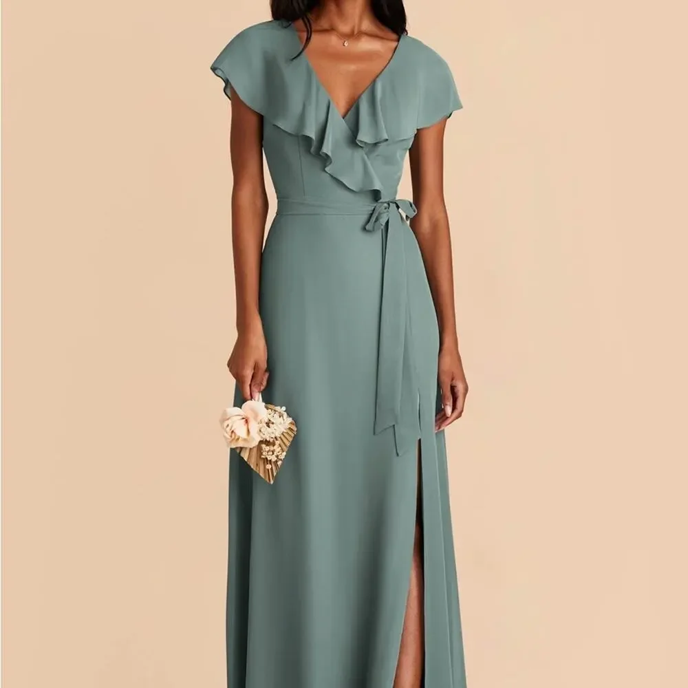 Birdy Grey | Dresses | Birdy Grey Sage Green Ruffle Wrap Maxi Dress ...